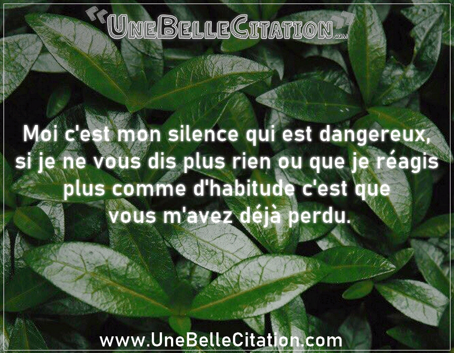 « Moi c'est mon silence qui est dangereux, si je ne vous dis plus rien ...